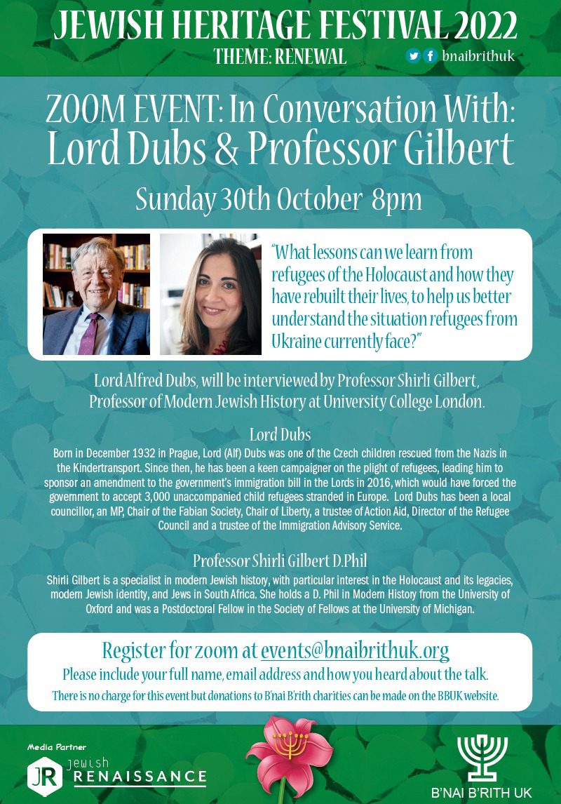 European Days of Jewish Culture in UK: Lord Dubs in Conversation with ...